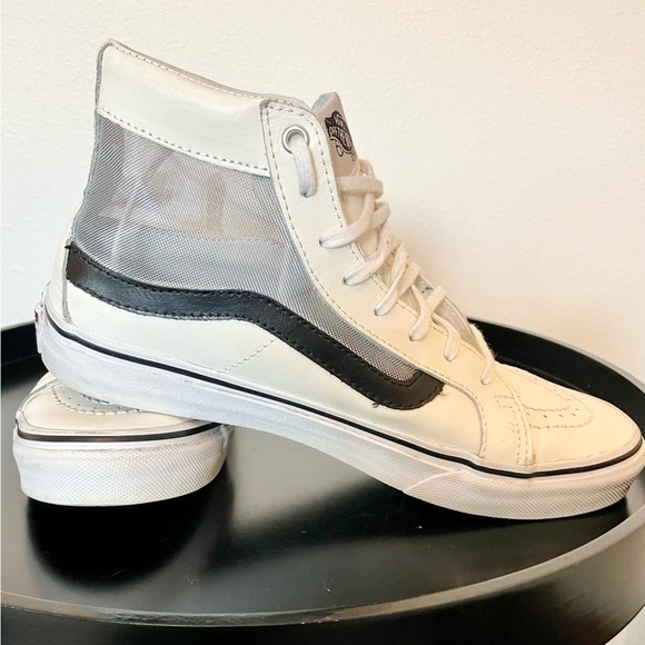 Vans | Shoes | Vans Sk8 High Top White Leather Mesh Sneakers Womens 7 ...